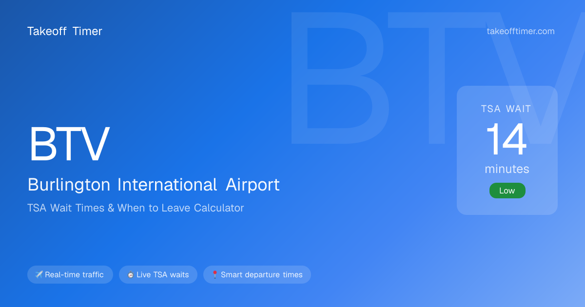 BTV TSA Wait Times | Burlington - When to Leave Calculator